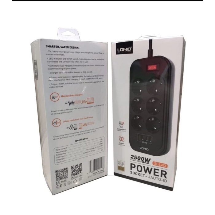Jual Adaptor Steker 6 Soket Power Stop Kontak LDNIO 4USB SE6403 2500watt | Shopee Indonesia