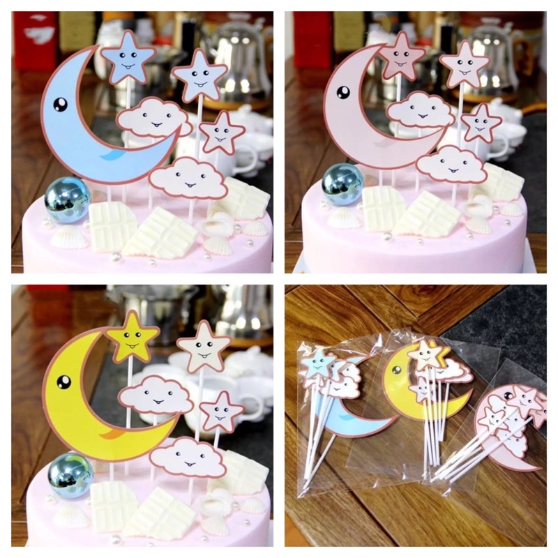 Jual 6pcs TOPPER KERTAS BULAN AWAN BINTANG | Shopee Indonesia