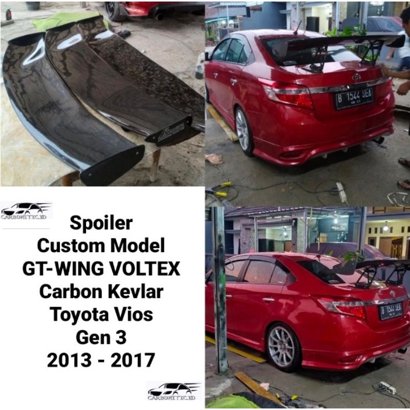 Jual Spoiler Custom Model GT-WING VOLTEX Toyota Vios Gen 3 2013 - 2017 Carbon Kevlar Asli ...