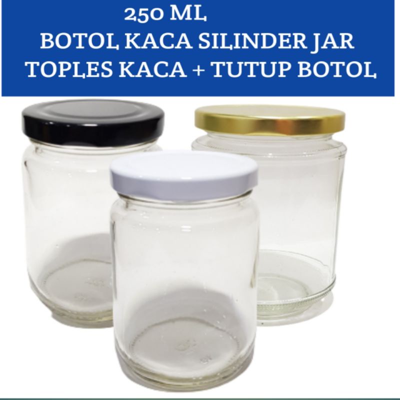 Jual / 6 BOTOL KACA 250ML BARU + TUTUP SENG / BOTOL SILINDER BULAT ...