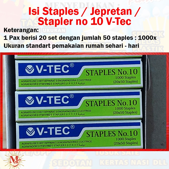 Jual Isi Staples / Jepretan / Hekter / Stapler V-tec No 10 | Shopee ...