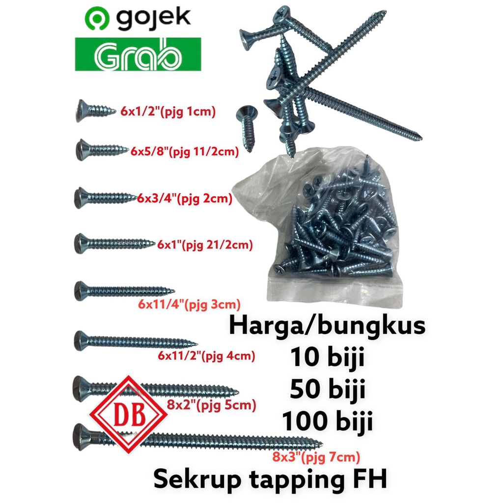 Jual F+AB ECERAN SEKRUP TAPPING SCREW FH PUTIH/SKRUP MEREK LION BRAND ...