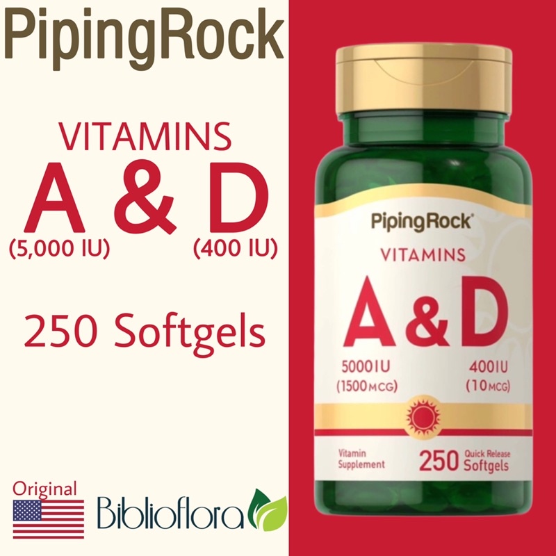 Jual Piping Rock Vitamin A 5000 iu D3 400 iu 250 Softgels Mata Immune ...