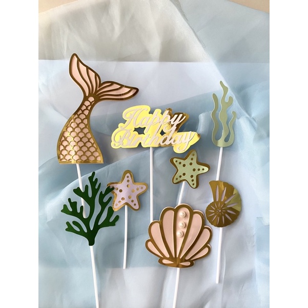 Jual Cake Topper Mermaid 8pcs Happy birthday hiasan kue | Shopee Indonesia