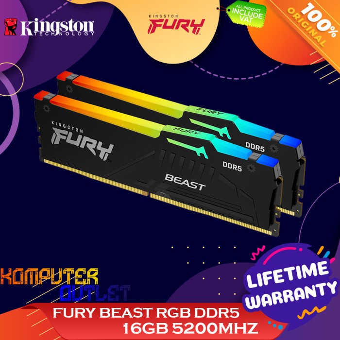 Jual KINGSTON FURY BEAST RGB DDR5 16GB KIT (2x8GB) 5200MHZ RAM LONGDIMM | Shopee Indonesia
