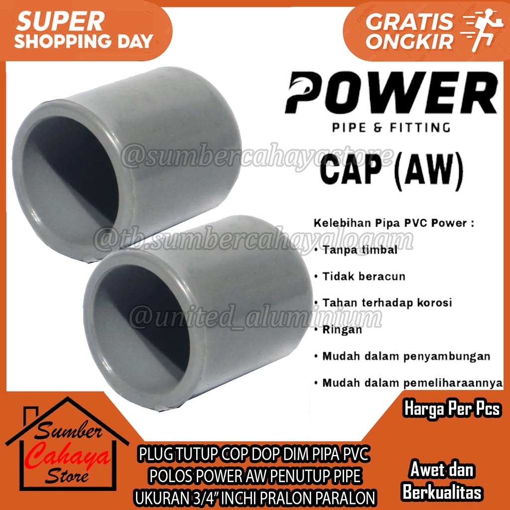 Jual PLUG PIPA DOP CAP UKURAN 3/4" INCH POWER AW PVC TUTUP DOB COP CAP ...