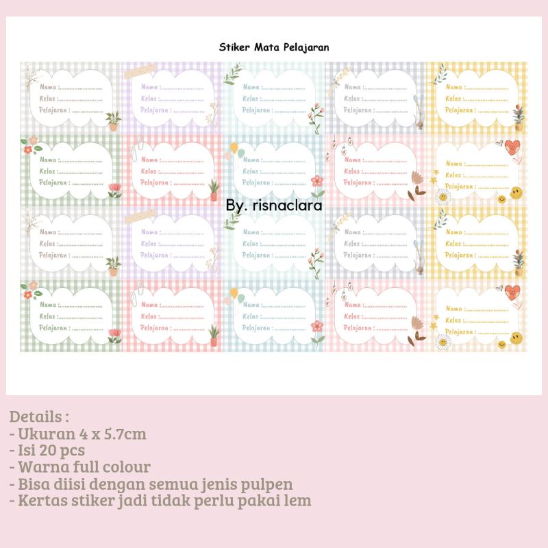Jual Isi 20 pcs/ Stiker mata pelajaran/ Label mata pelajaran/ Label ...