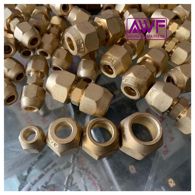 Jual Nut Nepel Pipa AC Kuningan 1/4 3/8 1/2 5/8 | Shopee Indonesia