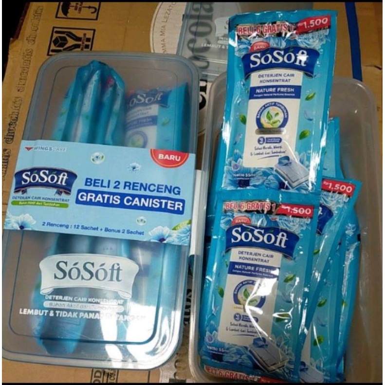 Jual So Soft DETERGEN Sachet [ 55ml x 14 ] bonus Canister | Shopee ...