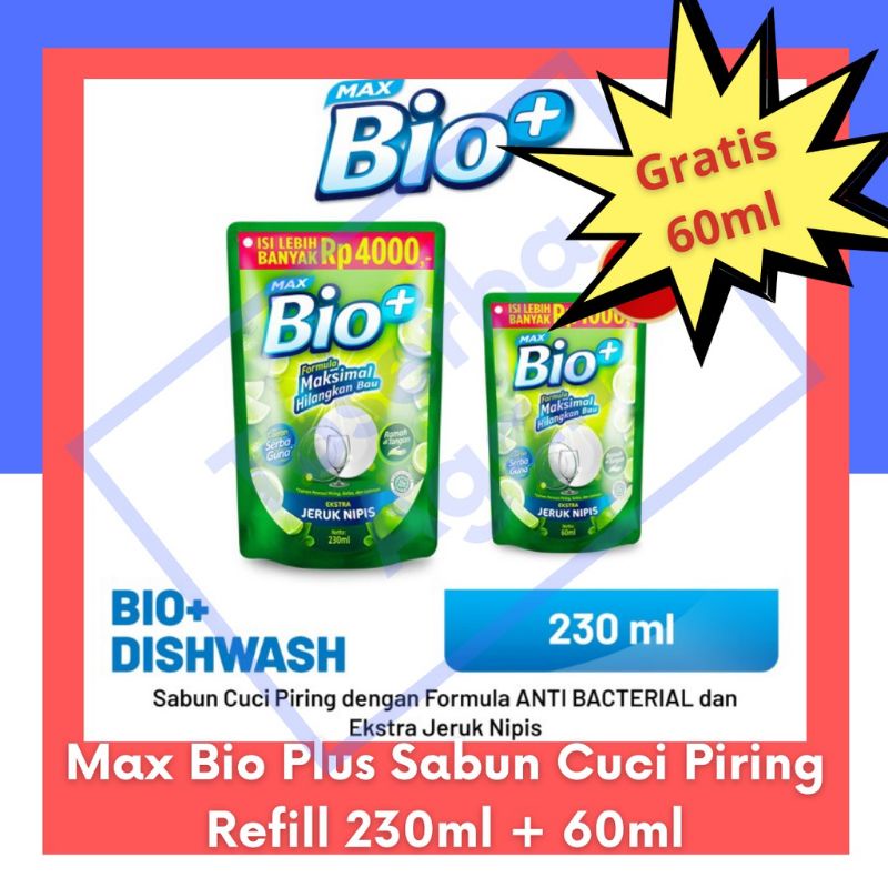 Jual Max Bio Plus Sabun cuci piring 230ML gratis 60 ML | Shopee Indonesia