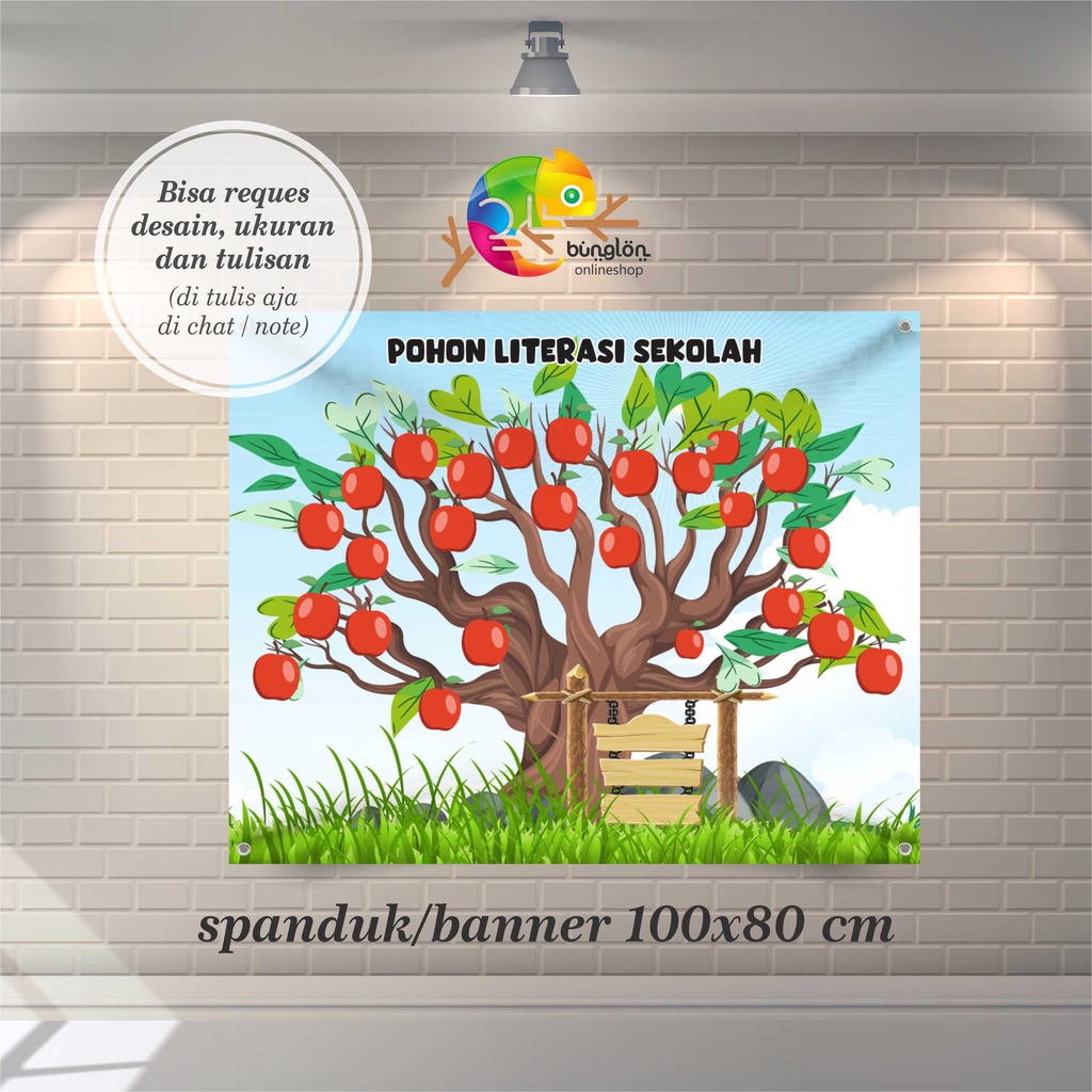 Jual Size 100x80 Cm Spanduk, Banner Pohon Literasi Sekolah Buah Apel ...
