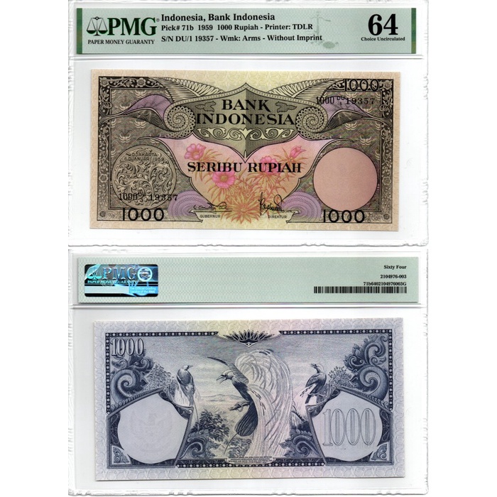 Jual Uang Kertas 1000 Rupiah Seri Bunga Tahun 1959 PMG 64 | Shopee ...