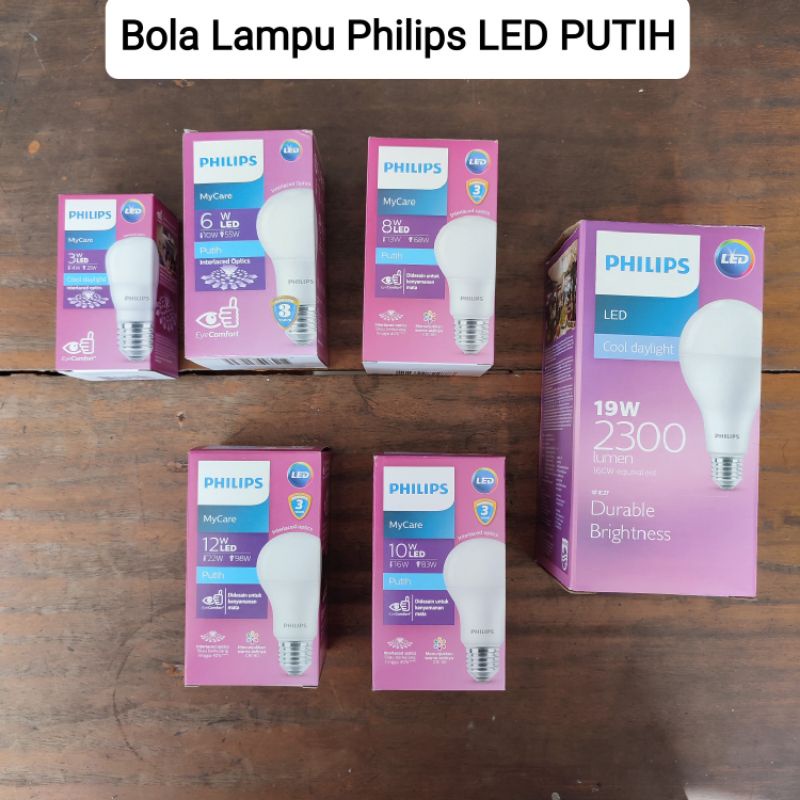 Jual Bola Lampu LED PHILIPS PUTIH 3 6 8 10 12 19 Watt bohlam Bulb Cool Daylight My Care | Shopee ...