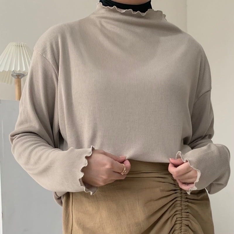 Jual Inner Longsleeve Turtleneck Rib Lengan Panjang Wanita Kerah Tinggi ...