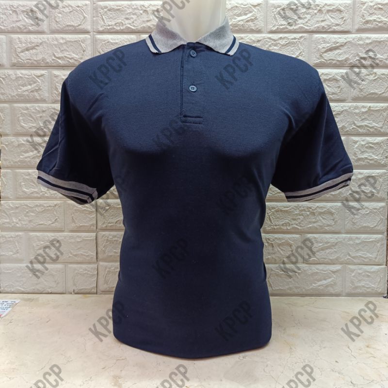 Jual Kaos poloshirt seragam kerah kombinasi | Kaos kerah pria polos Navy Blue | Shopee Indonesia
