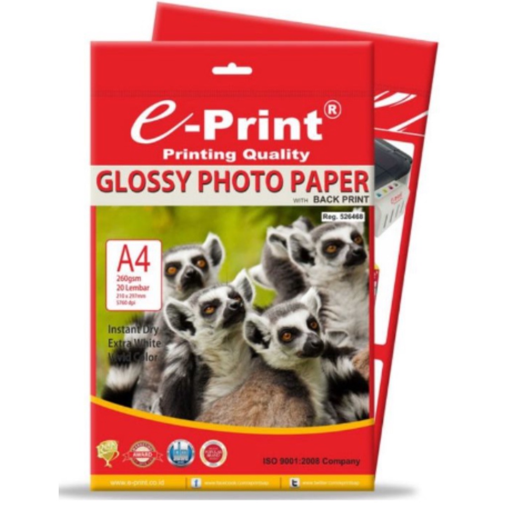Jual Kertas Foto Glossy Photo Paper e-Print 260 GSM A4 20 lembar ...