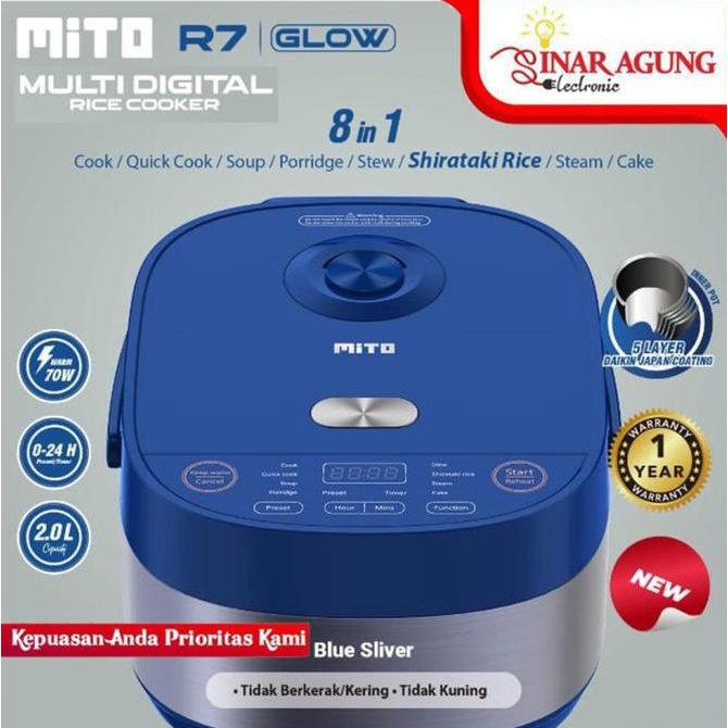 Jual MITO MULTI DIGITAL RICE COOKER R7 GLOW [2 LTR / 8IN1] - BLACK GOLD ...