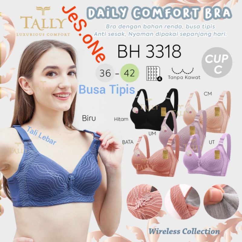 Jual TALLY 3318 Bra BH Tanpa Kawat Busa Tipis Cup C Kait 4 sz 36 - 44 | Shopee Indonesia