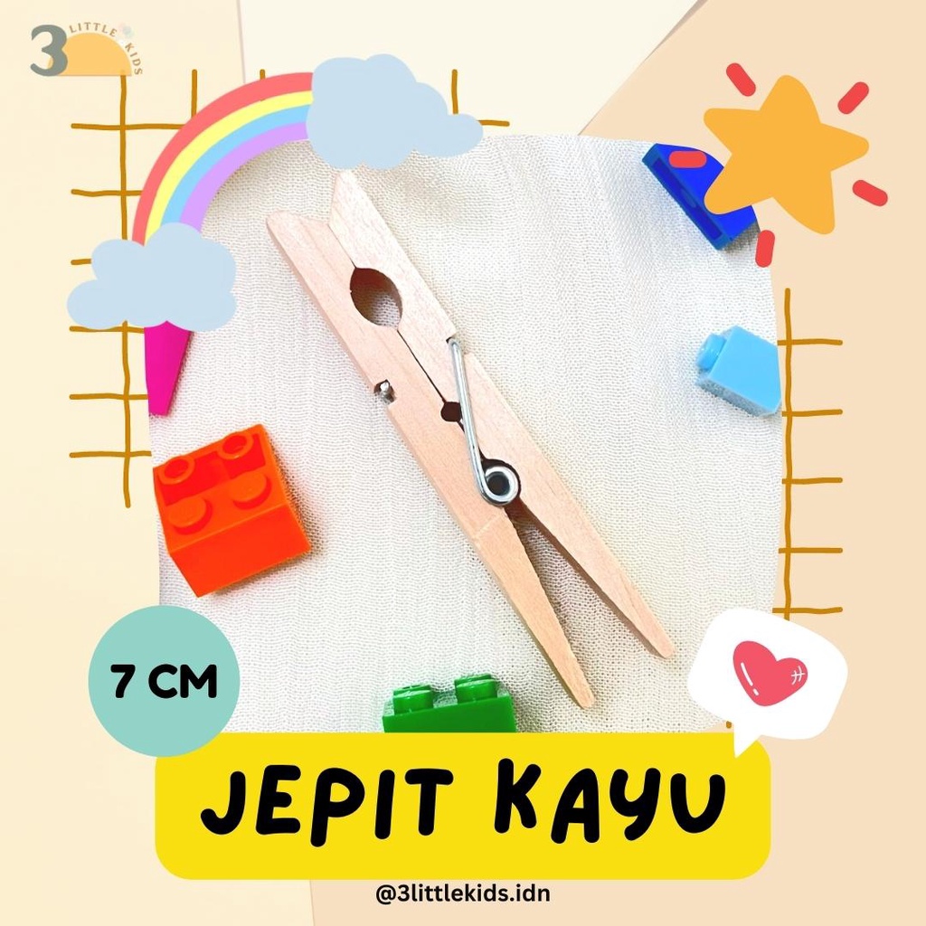 Jual 3LITTLEKIDS - Jepit Kayu Natural / Wooden Clothes Peg - Mewarnai ...