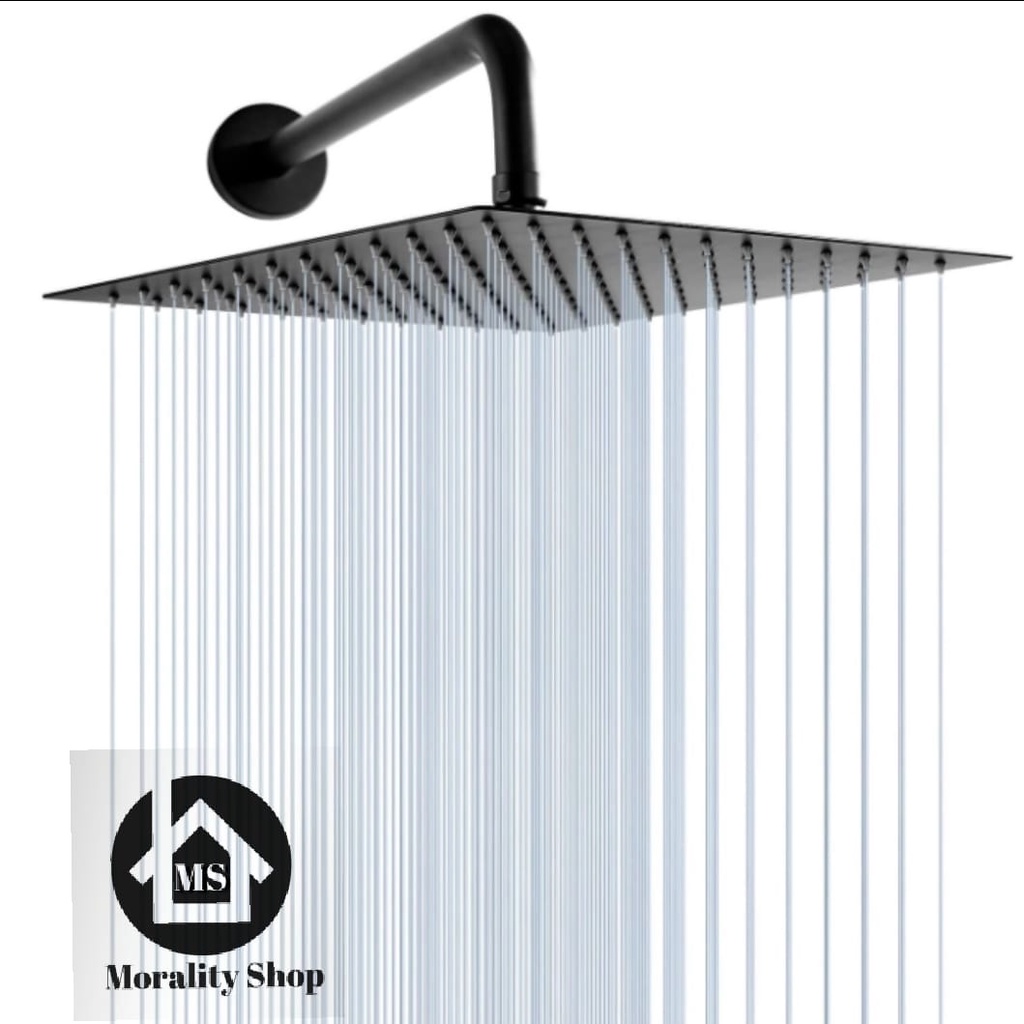 Jual wall shower hitam stainless kotak 8 inch / kepala wall shower ...