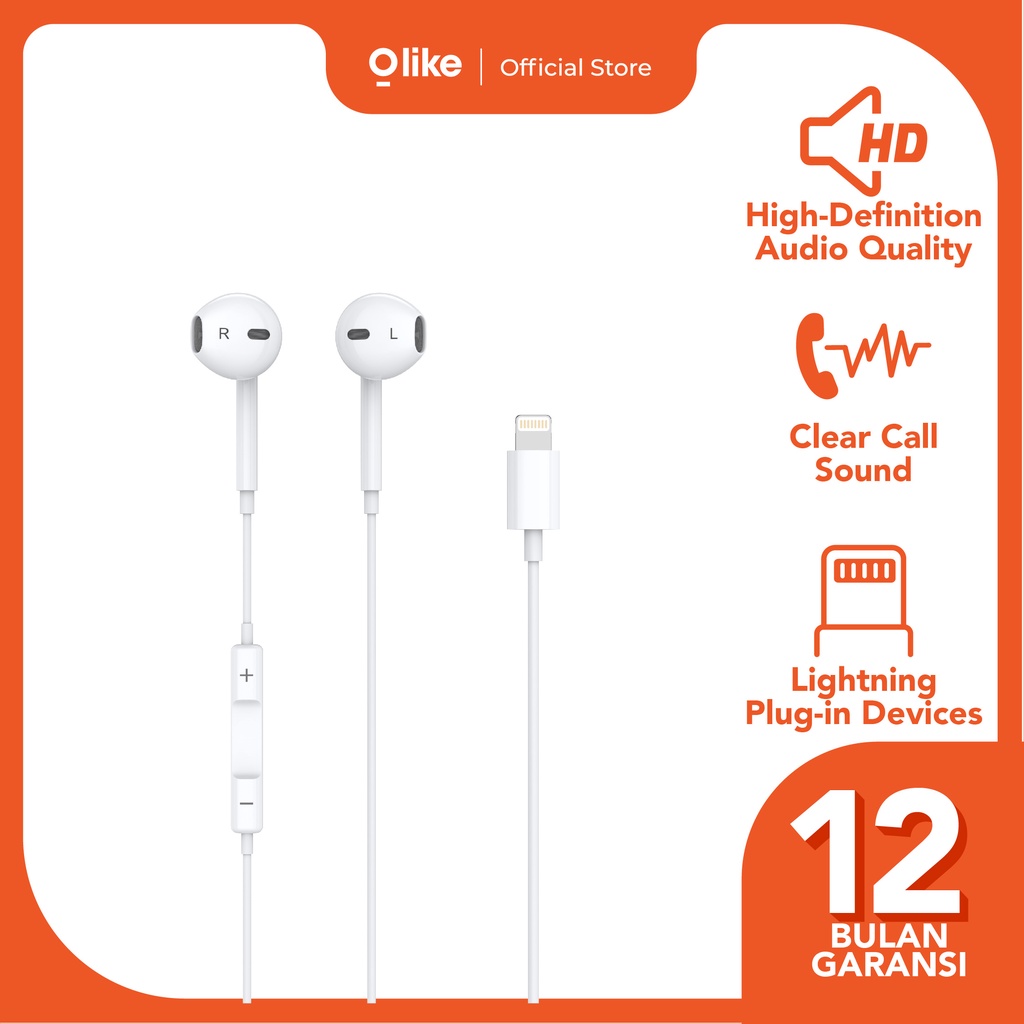 Jual OLIKE HEADSET IPHONE LIGHTNING HANDSFREE WIRED EARPHONE MIC E12 - LIVE | Shopee Indonesia