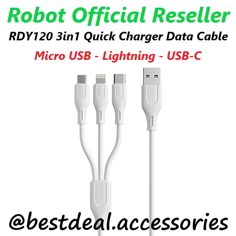 Jual Robot RDY120 3in1 Micro USB C Lightning Kabel Cable Fast Quick ...