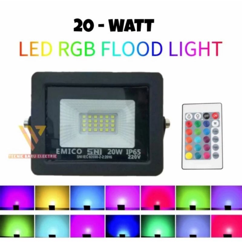 Jual Lampu Sorot RGB 20W LED Floodlight Outdoor Warna Warni Full color Remote dekorasi panggung ...
