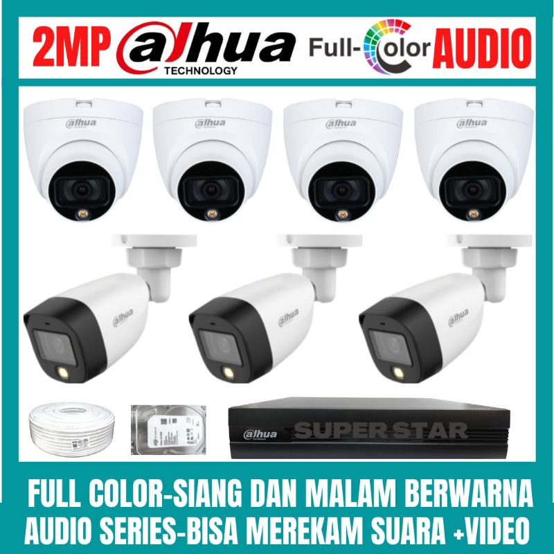 Jual PAKET CCTV DAHUA FULL COLOR 2MP 8 CHANNEL 7 KAMERA AUDIO COLORVU ...