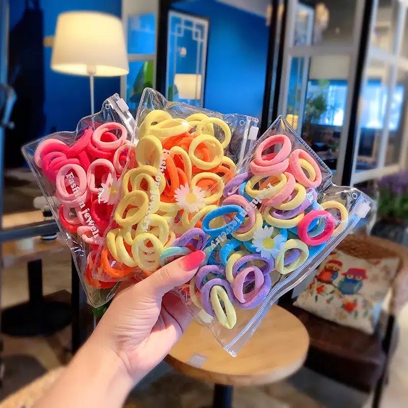 Jual 50 pcs ikat rambut donat 2.5cm kunciran rambut anak warna warni ...