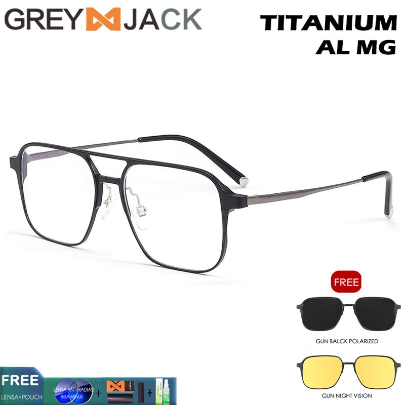 Jual Grey Jack Kacamata Clip On Polarized Anti UV Titanium Model Kotak l Free 2 Lens Multifungsi ...