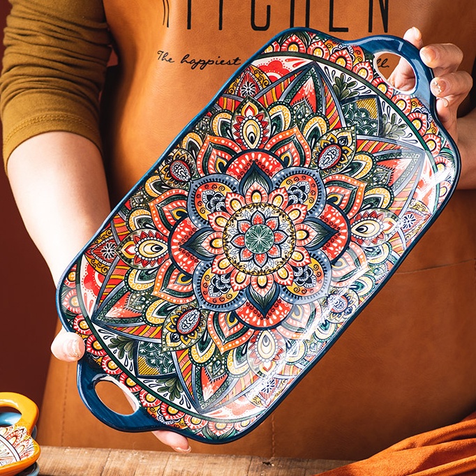 Jual Bohemian Double-eared Ceramic Fish Plate Household Steamed Fish ...