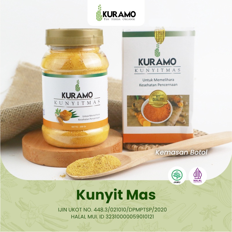 Jual Kunyit Mas Bubuk Jamu Teh Herbal Kuramo 200gr Kemasan Botol Atasi ...