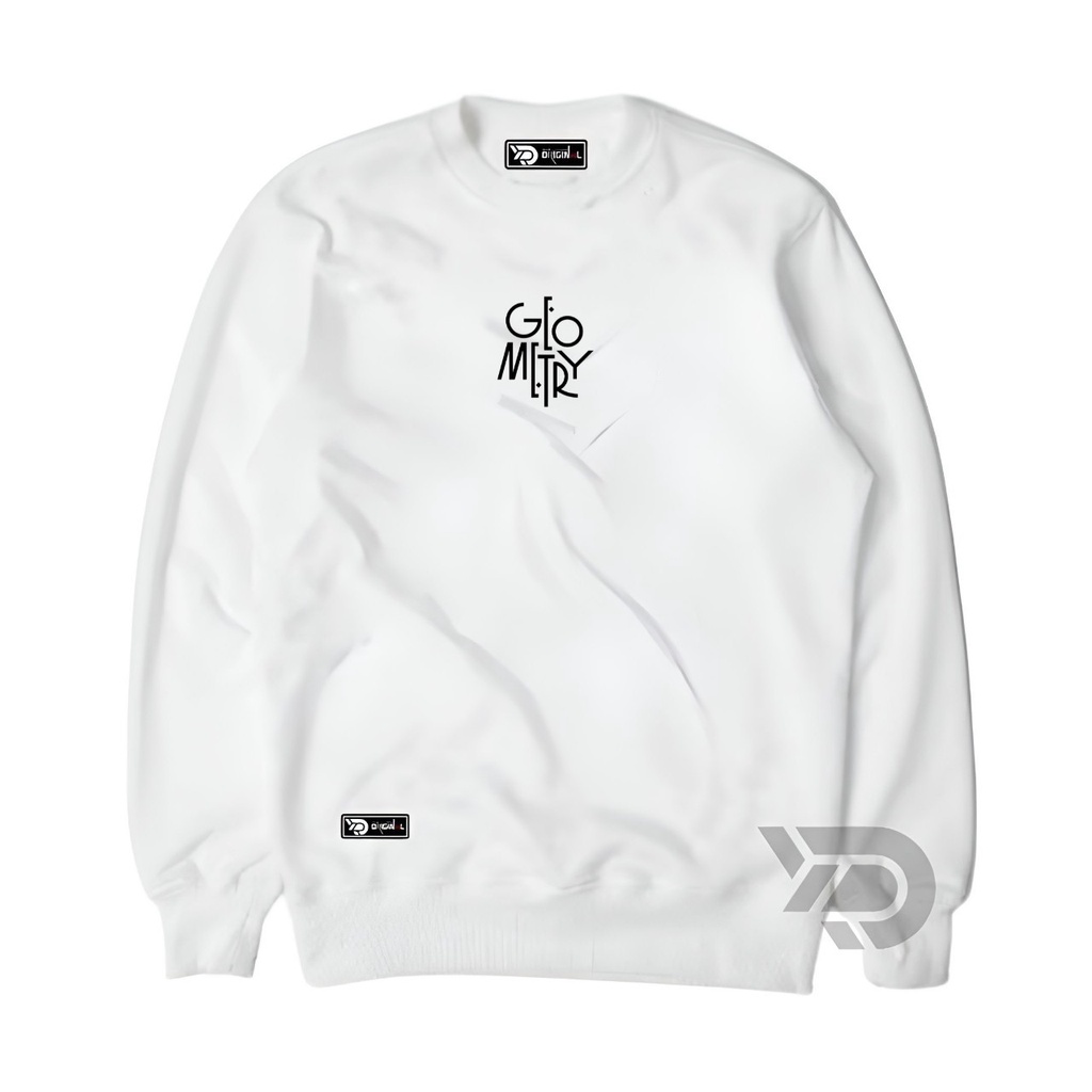 Jual Sweater Putih Sweatshirt Crewneck Pria Basic Sablon Geometry ...
