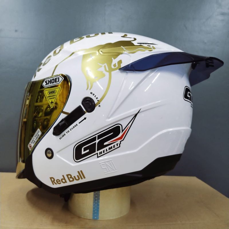 Jual Helm Half Face G2 Optimax Solid Putih Paket Ganteng RedBull ...