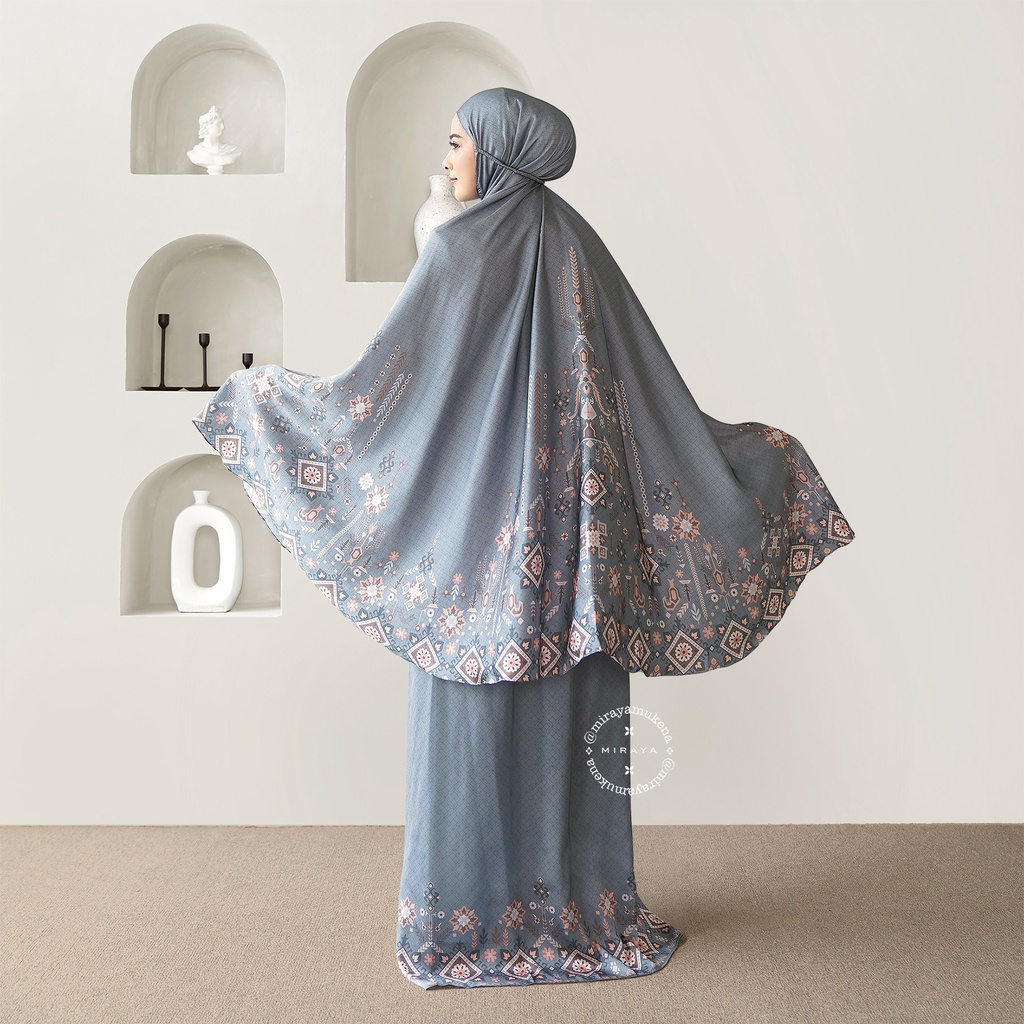 Jual Mukena Travel Printing Miraya Folk Denim | Shopee Indonesia