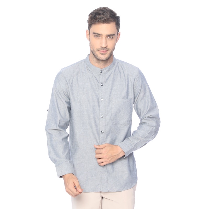 Jual Code Male - Zayn Kemeja Pria Kerah Koko Navy Misty Lengan Panjang ...