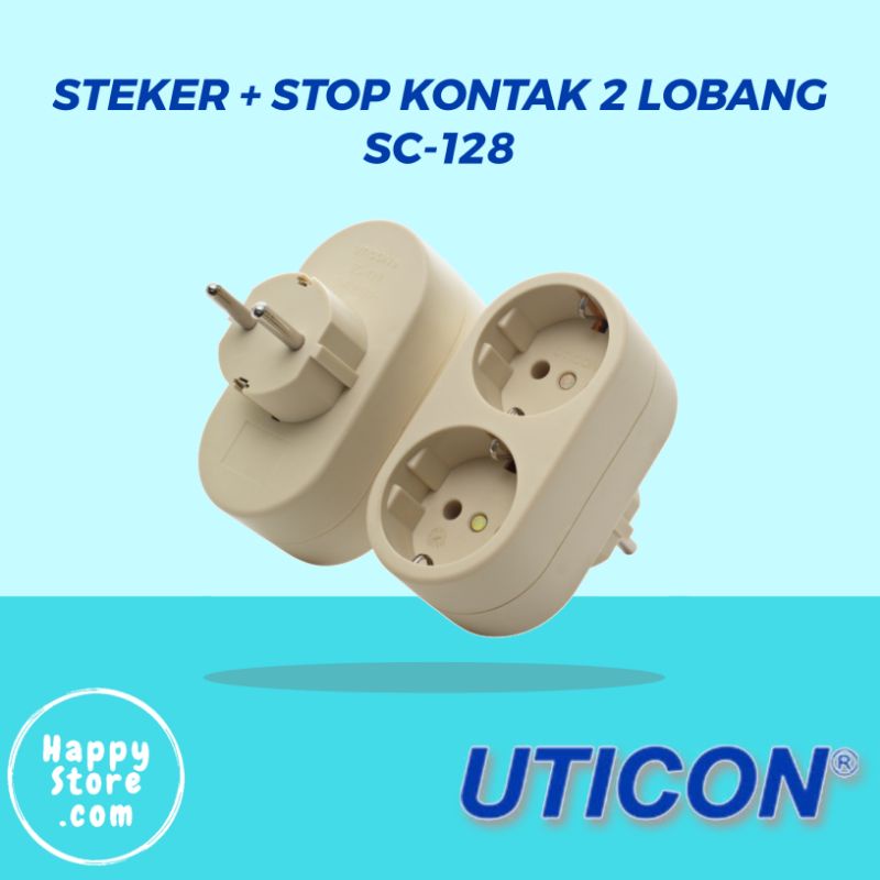 Jual Stop Kontak UTICON 2 Lobang + Steker SC-128 | Shopee Indonesia