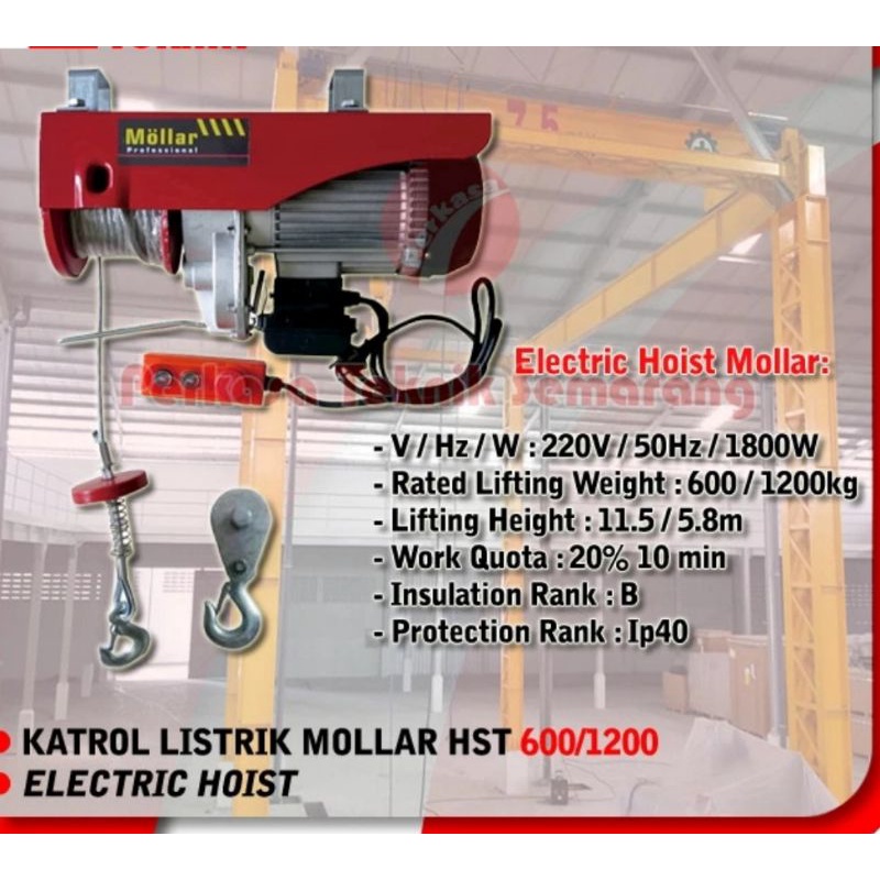 Jual mollar electric hoist HST 600/1200 katrol listrik 1200kg | Shopee Indonesia