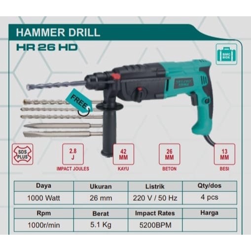 Jual mesin bor beton ryu rotary hammer drill RRH26 mesin bor bobok sds plus - NRT-HR26HD ...