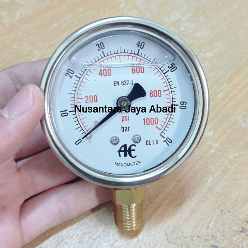 Jual Pressure Gauge Manometer Stainless 4 " inchi 70 Bar 1000 Psi AE ...