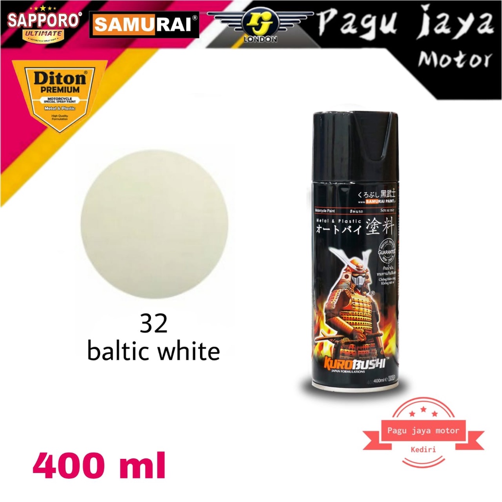 Jual SAMURAI PAINT 32 BALTIC WHITE 400ml CAT SEMPROT SPRAY PAINT PILOX PILOK PUTIH TULANG ...