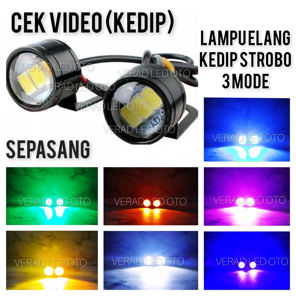 Jual Lampu Led Mata Elang Kedip Eagle Eye Flash Strobe Kedip 3 Led Dengan Bracket Spion Isi 2