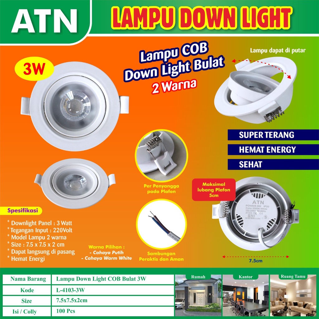Jual COD-Lampu Downlight ATN LED Spot sorot 3W/5W 3w 5 w watt COB 3watt ...