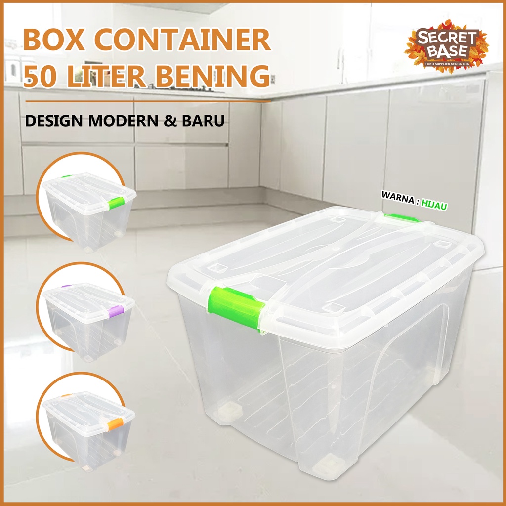 Jual BOX CONTAINER 50 LITER + RODA - Transparan / Box Serbaguna Bening ...