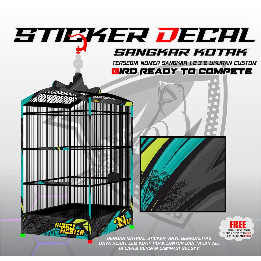 Jual STICKER DECAL SANGKAR KOTAK EBOD KANDANG BURUNG NOMER 1,2,3 MOTIF ...