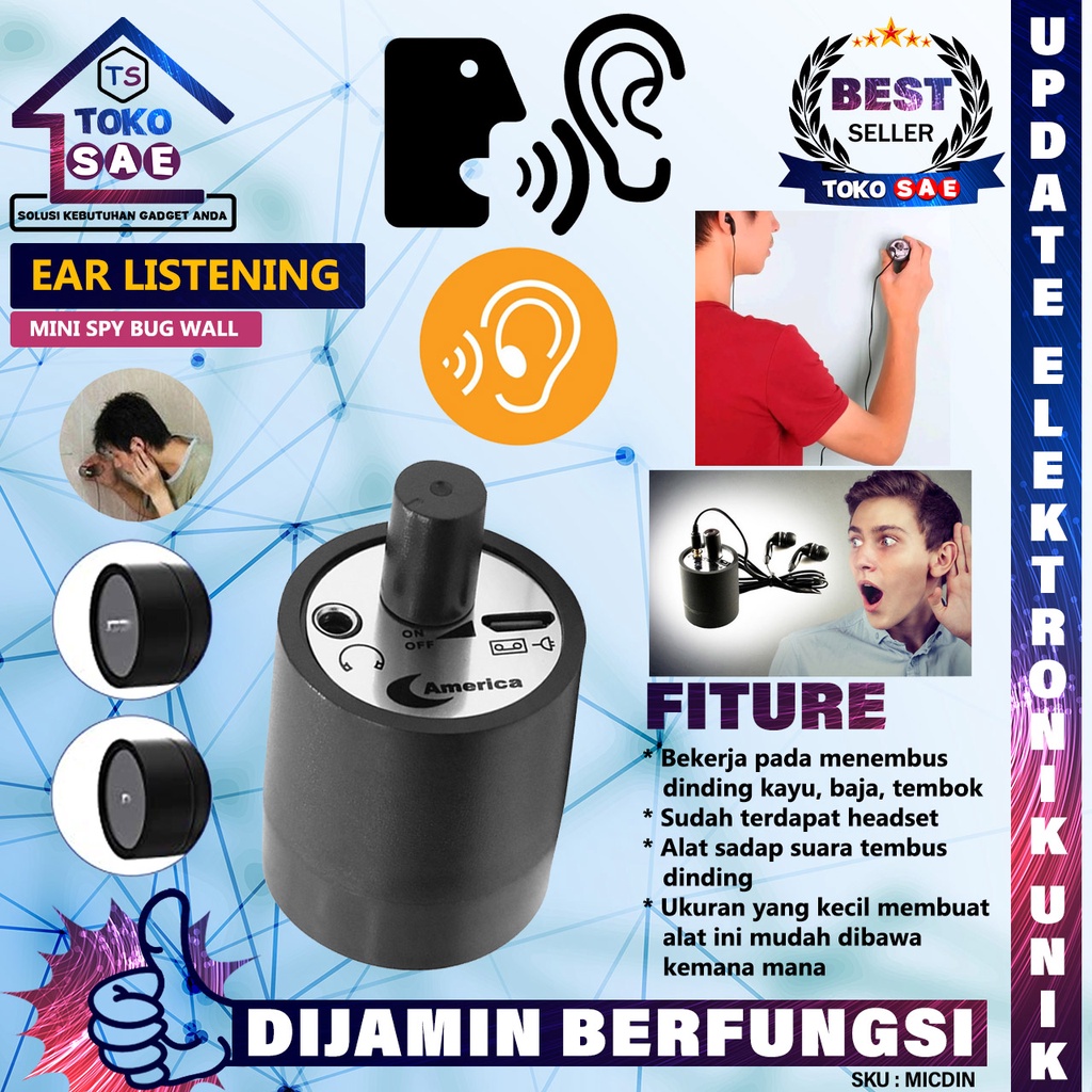 Jual Ear Listen Spy Bug Wall Home Earphone Microphone Bug Wall ...