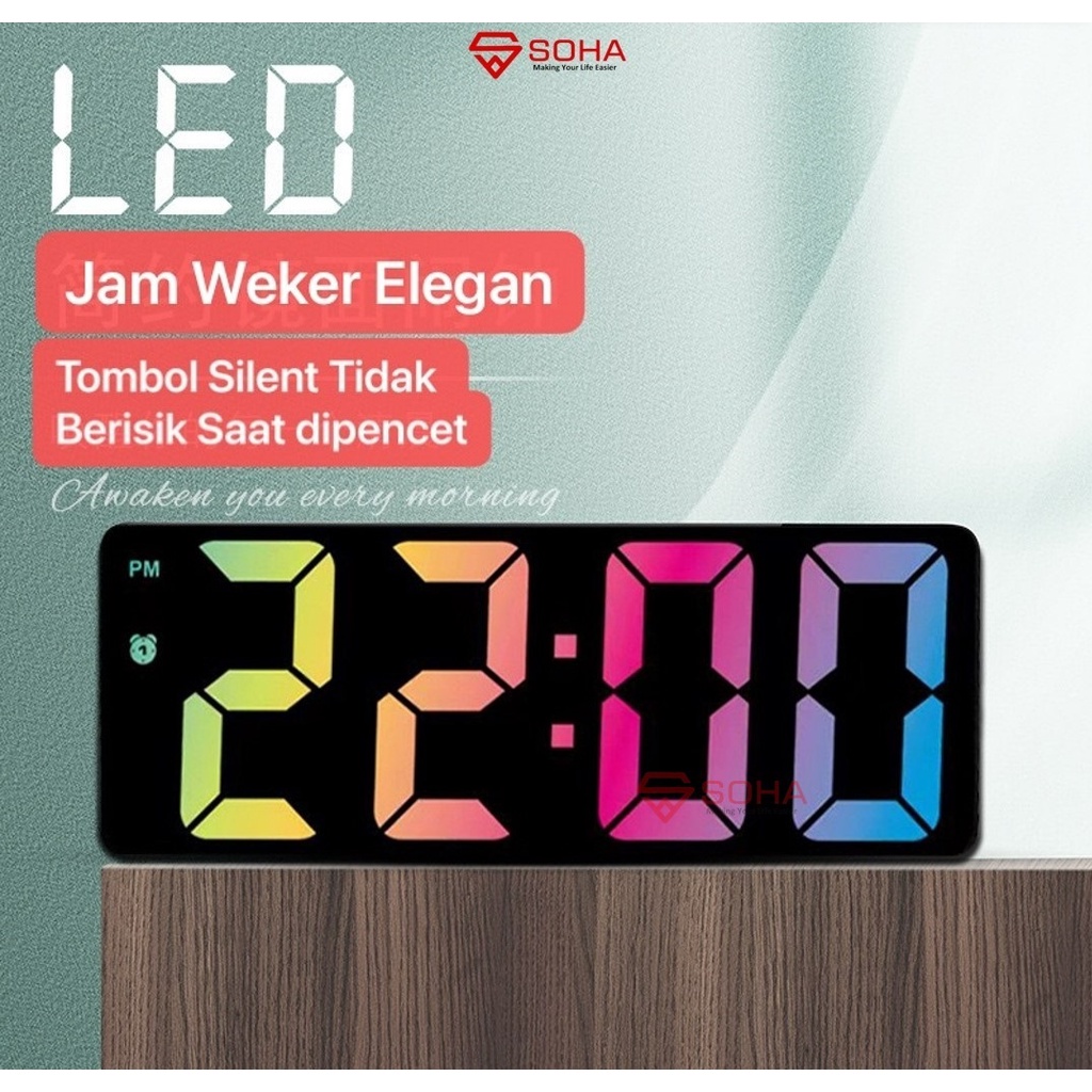 Jual JD-09 Jam Digital LED Warna Rainbow / Jam Alarm Design Simple ...