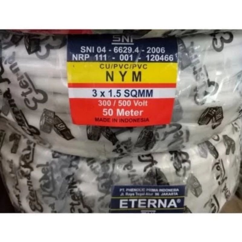 Jual Kabel Listrik ETERNA NYM 3X1,5 Kawat Tembaga Isi 3 Ori 50 Meter Roll | Shopee Indonesia