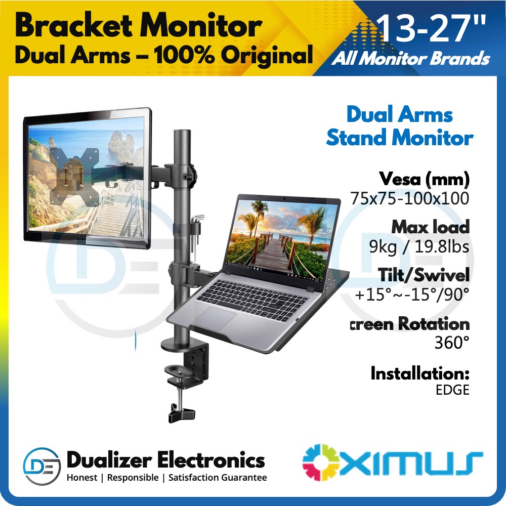 Jual Bracket Monitor Dual Arm Monitor Plus Laptop Tray Holder | Shopee ...