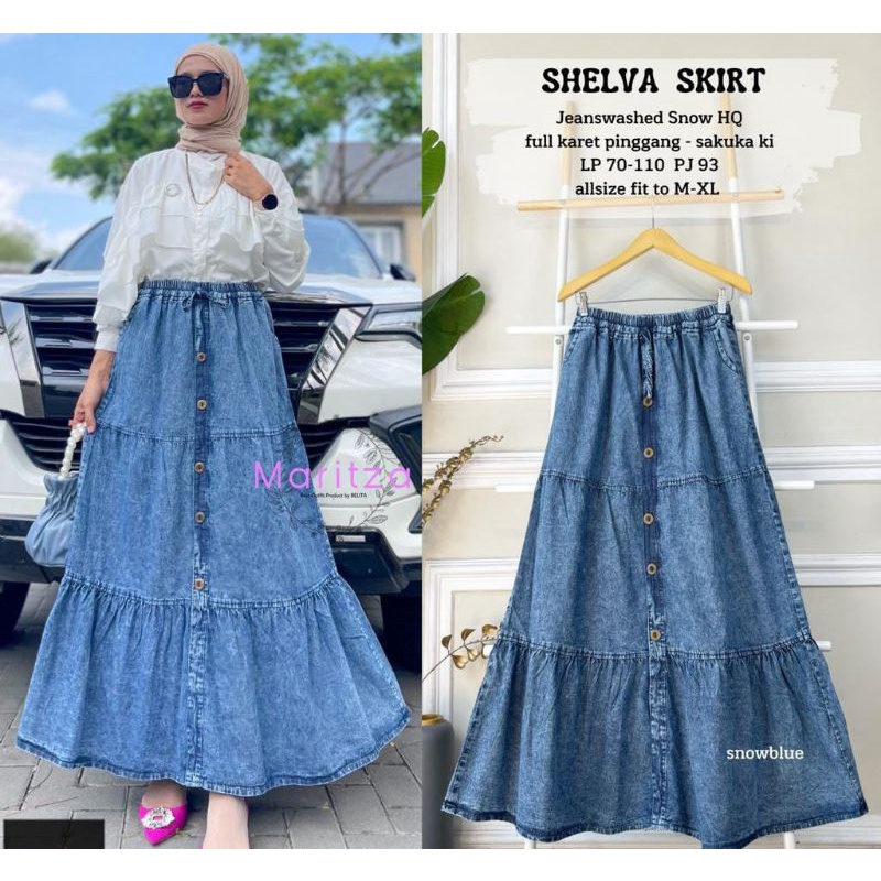 Jual Rok Wanita Dewasa Shelva Skirt Jeans Panjang Mayung Fashion ...